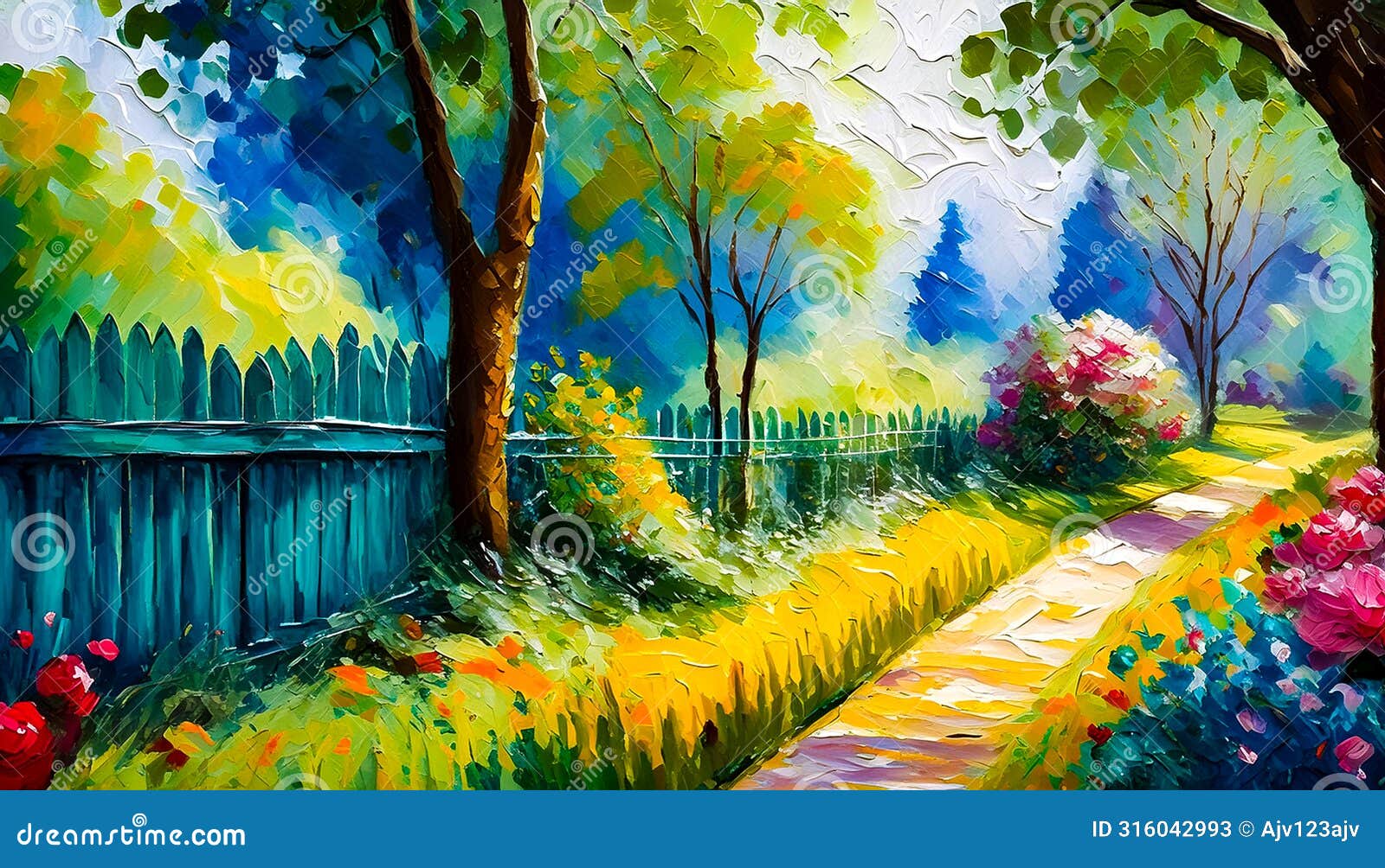 An Impressionist Painting Style Image Of Trees And Path In A Peaceful ...