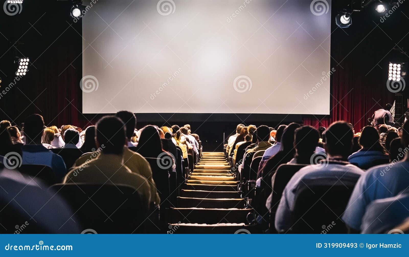 Empty Cinema Screen with Full Crowd Audience in the Cinema Stock ...