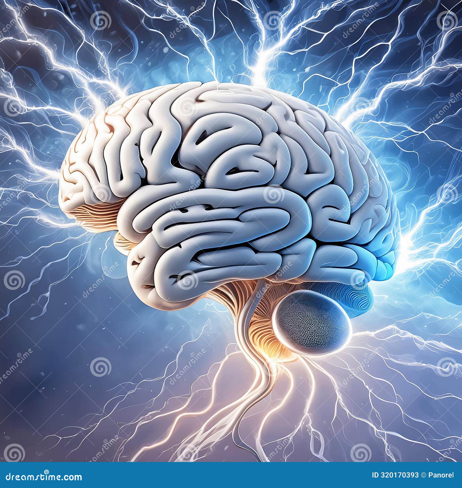 Neural Activity In The Brain. Detailed Representation Of Glowing Brain ...