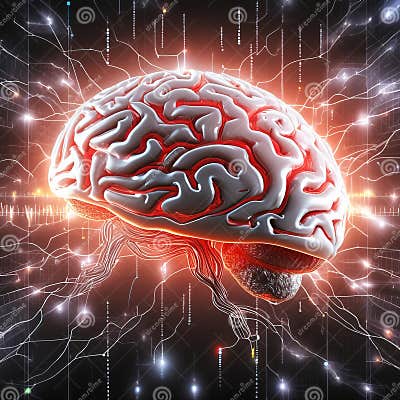 Generated Image of a Human Brain with Electrical Neural Activity. Stock ...