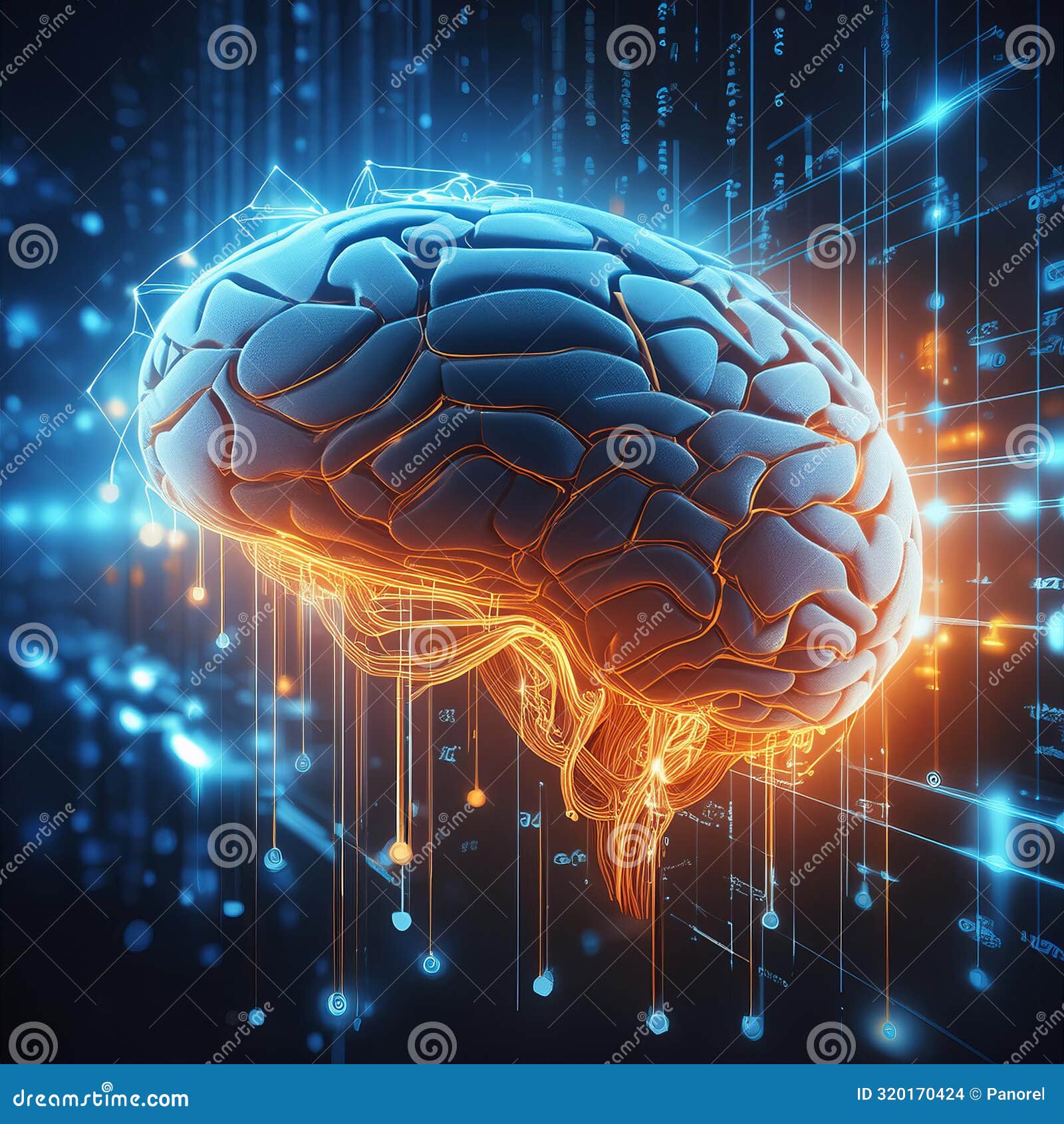 Neural Activity In The Brain. Detailed Representation Of Glowing Brain ...