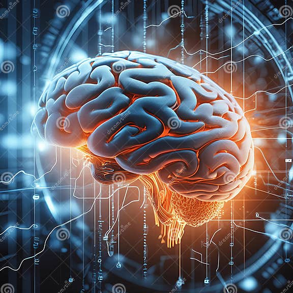 Generated Image of a Human Brain with Electrical Neural Activity. Stock ...