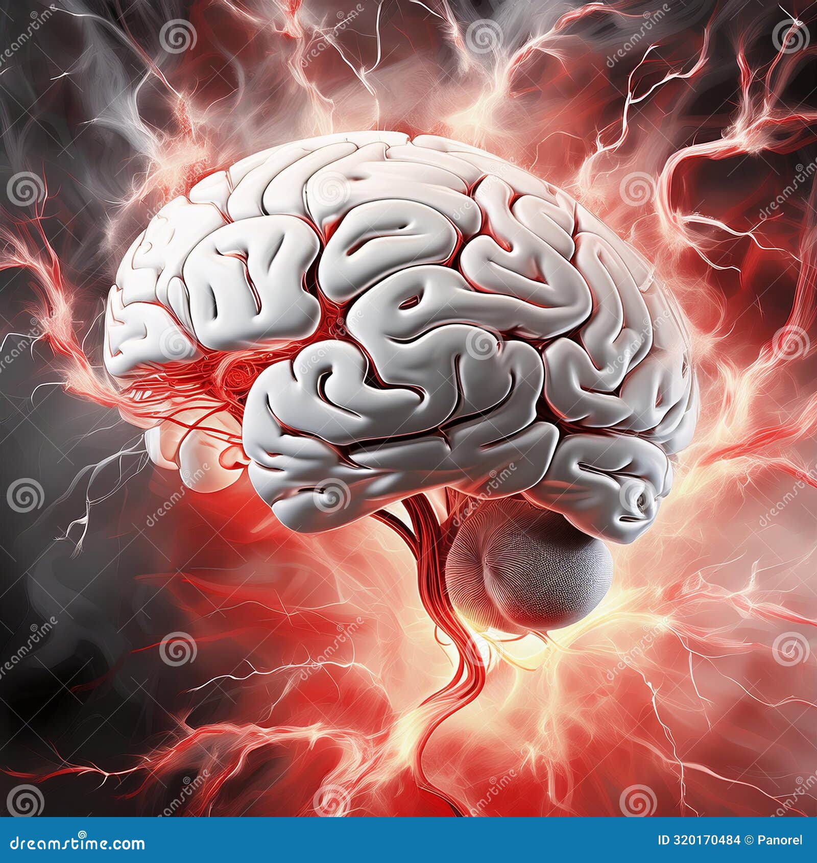 Generated Image of a Human Brain with Electrical Neural Activity. Stock ...