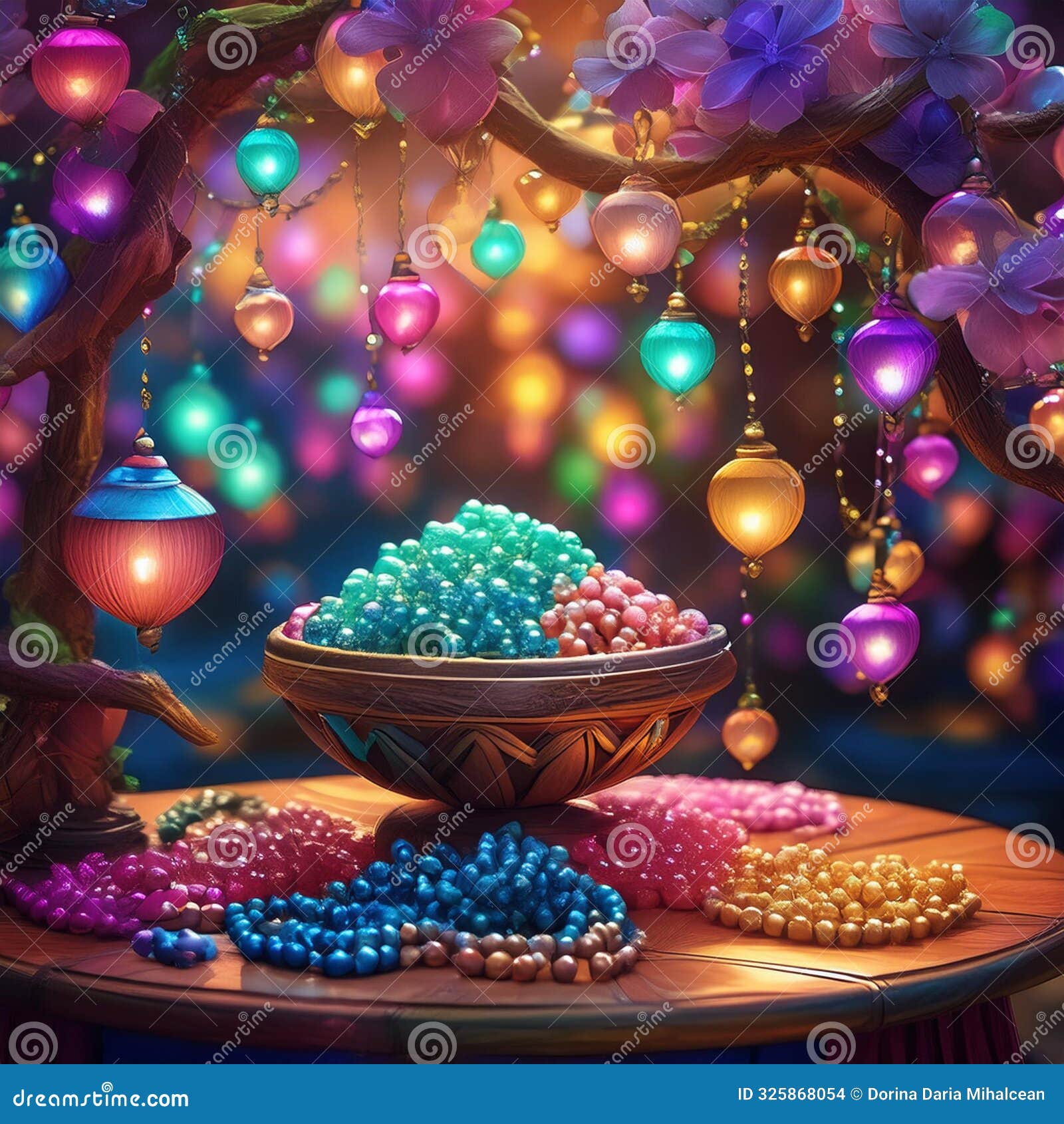 Magical Market Stall Overflowing with Glowing Treasures. Stock ...