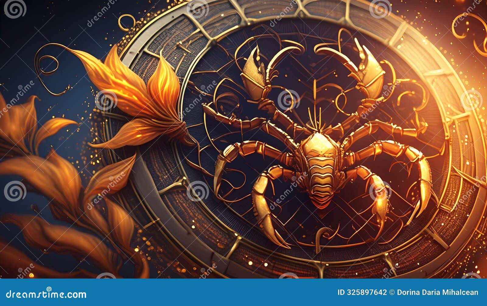 Scorpio Zodiac Symbol and a Fire Spiral with Astrology Symbols Stock ...