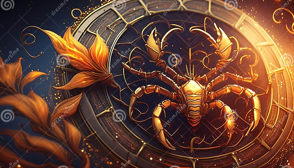 Scorpio Zodiac Symbol and a Fire Spiral with Astrology Symbols Stock ...