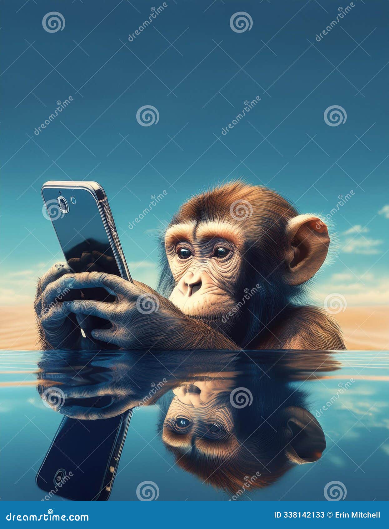 Structure Reference Image of a Monkey Behind a Pool of Water Playing on ...