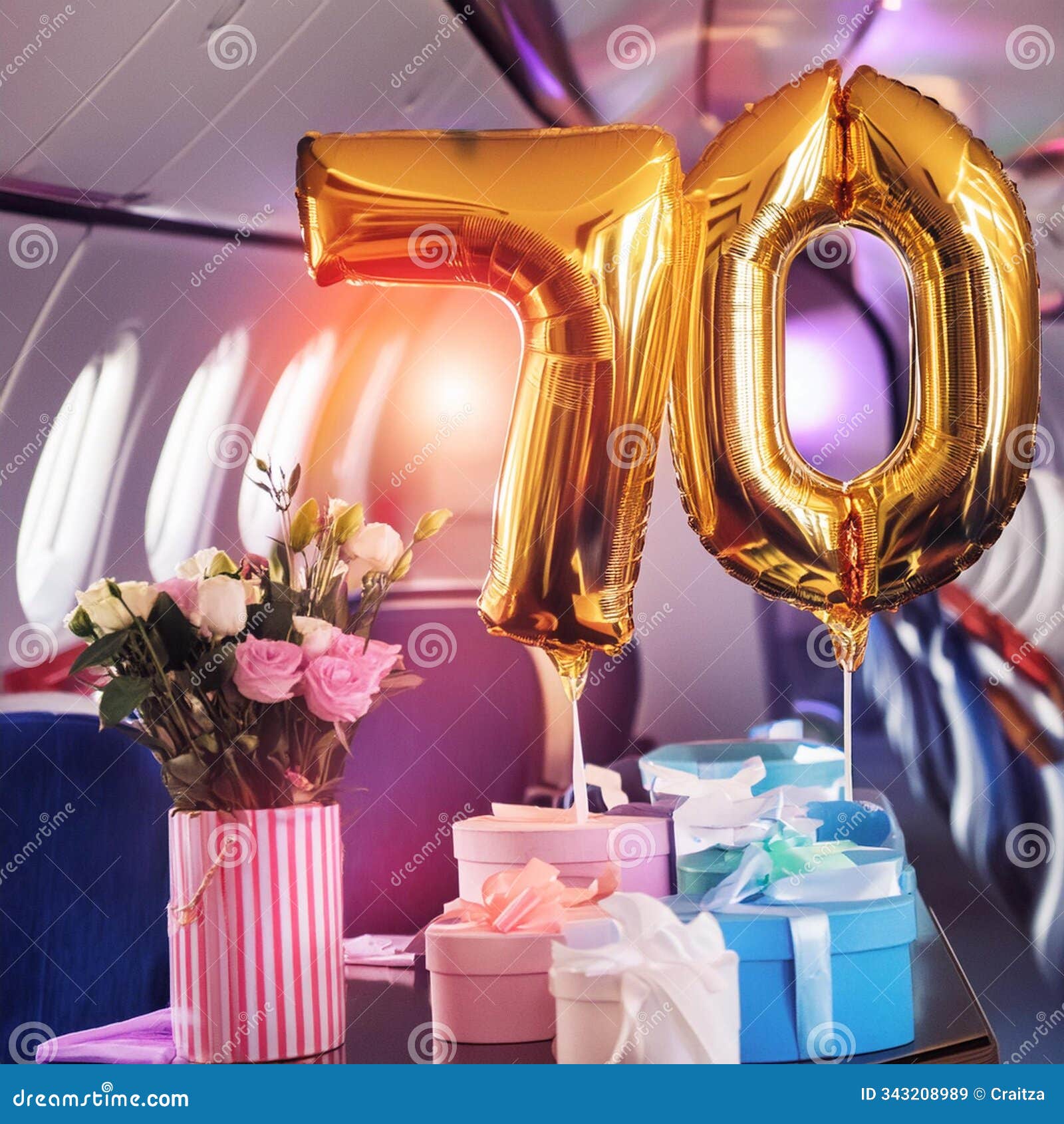 Golden Metallic Helium Balloons Number 70 with Flowers Bouquets and ...