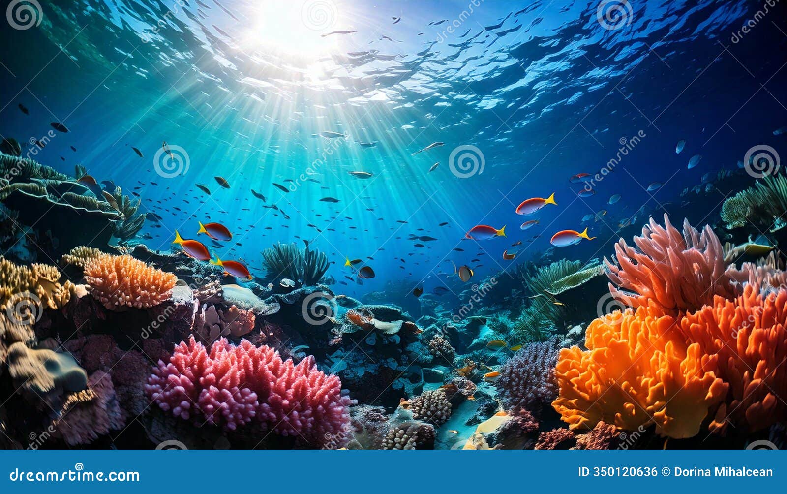 A Serene Underwater Scene with Vibrant Teal Tones and Coral Reefs Stock ...