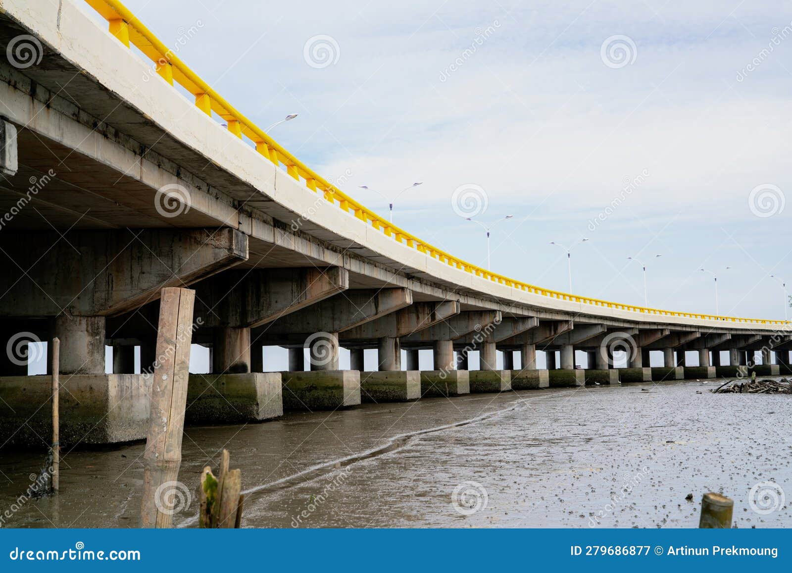 Structure of Reinforced Concrete Bridge Along the Sea. Bottom View of ...