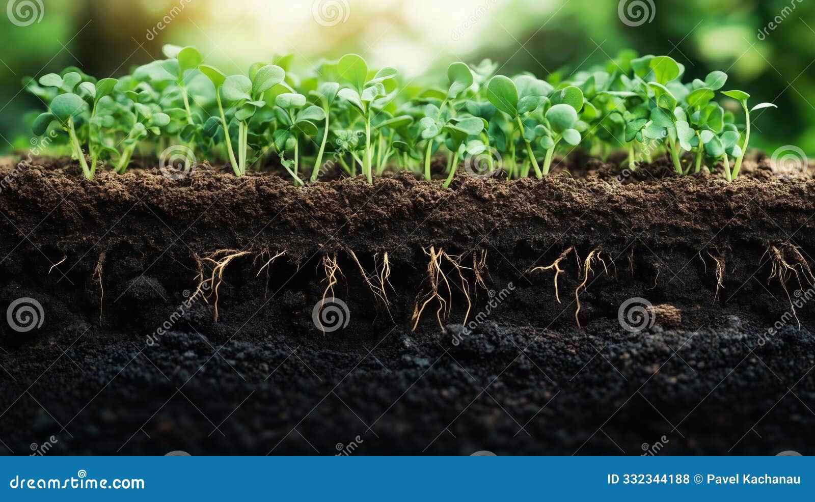 The Structure Shows Layers of Soil with Young Plant Sprouts and Roots ...