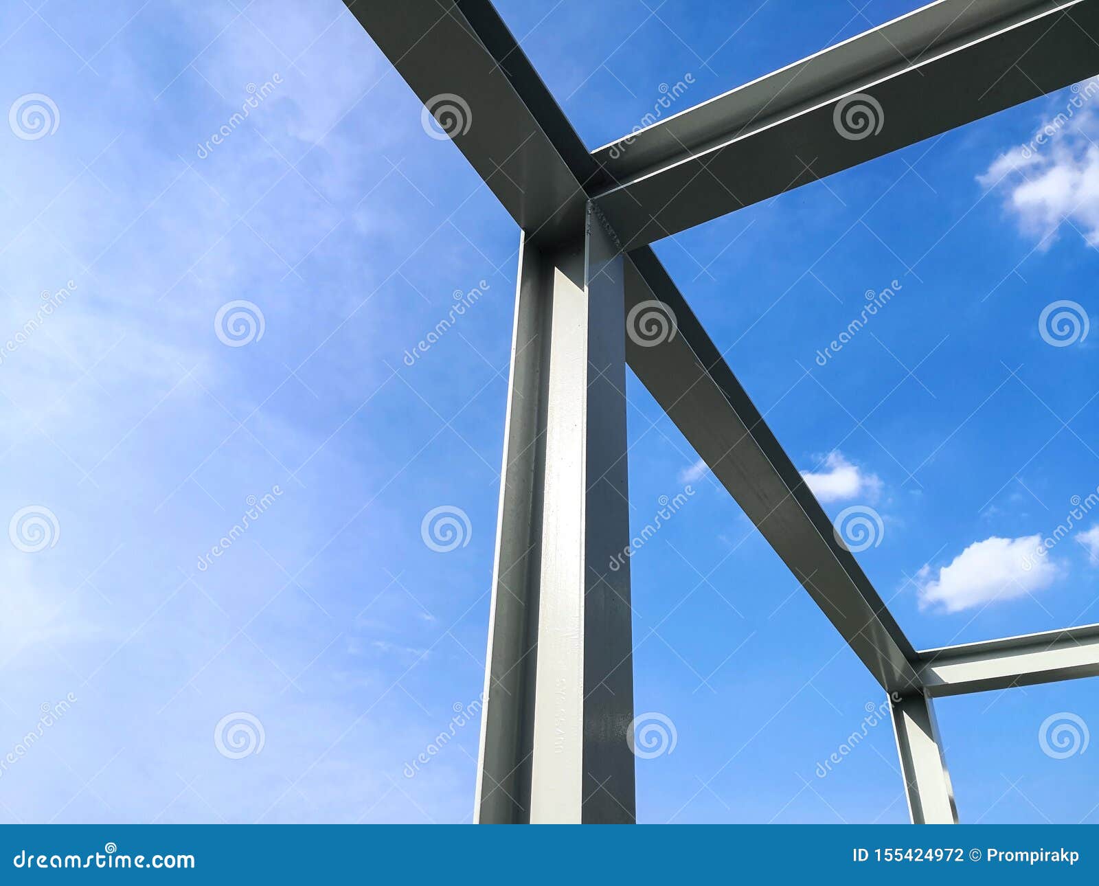 Structure of Steel Building Construction with Blue Sky Background Stock ...