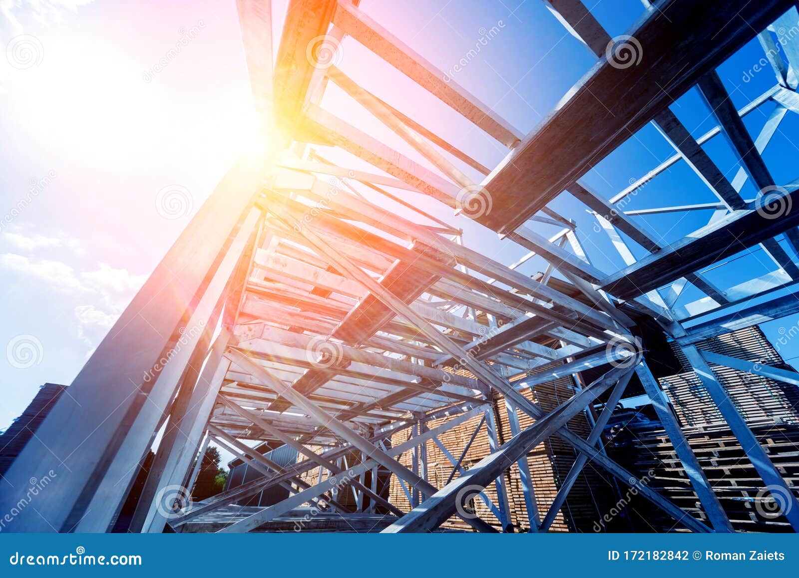 Structure of Steel. Building Construction on Sky Background Stock Photo ...