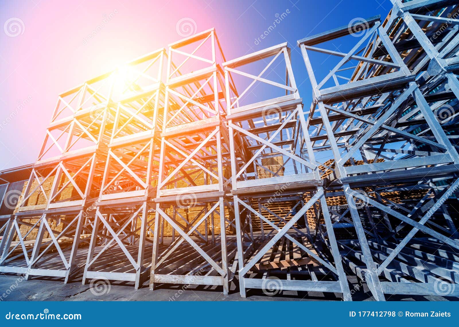 Structure of Steel. Building Construction on Sky Background Stock Photo ...