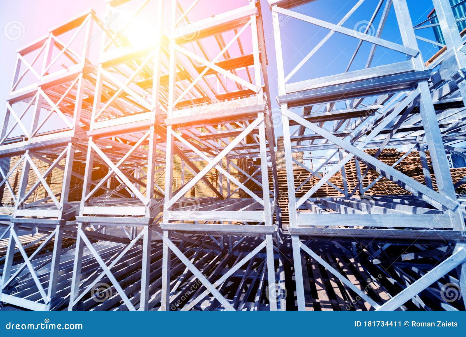 Structure of Steel. Building Construction on Sky Background Stock Image ...