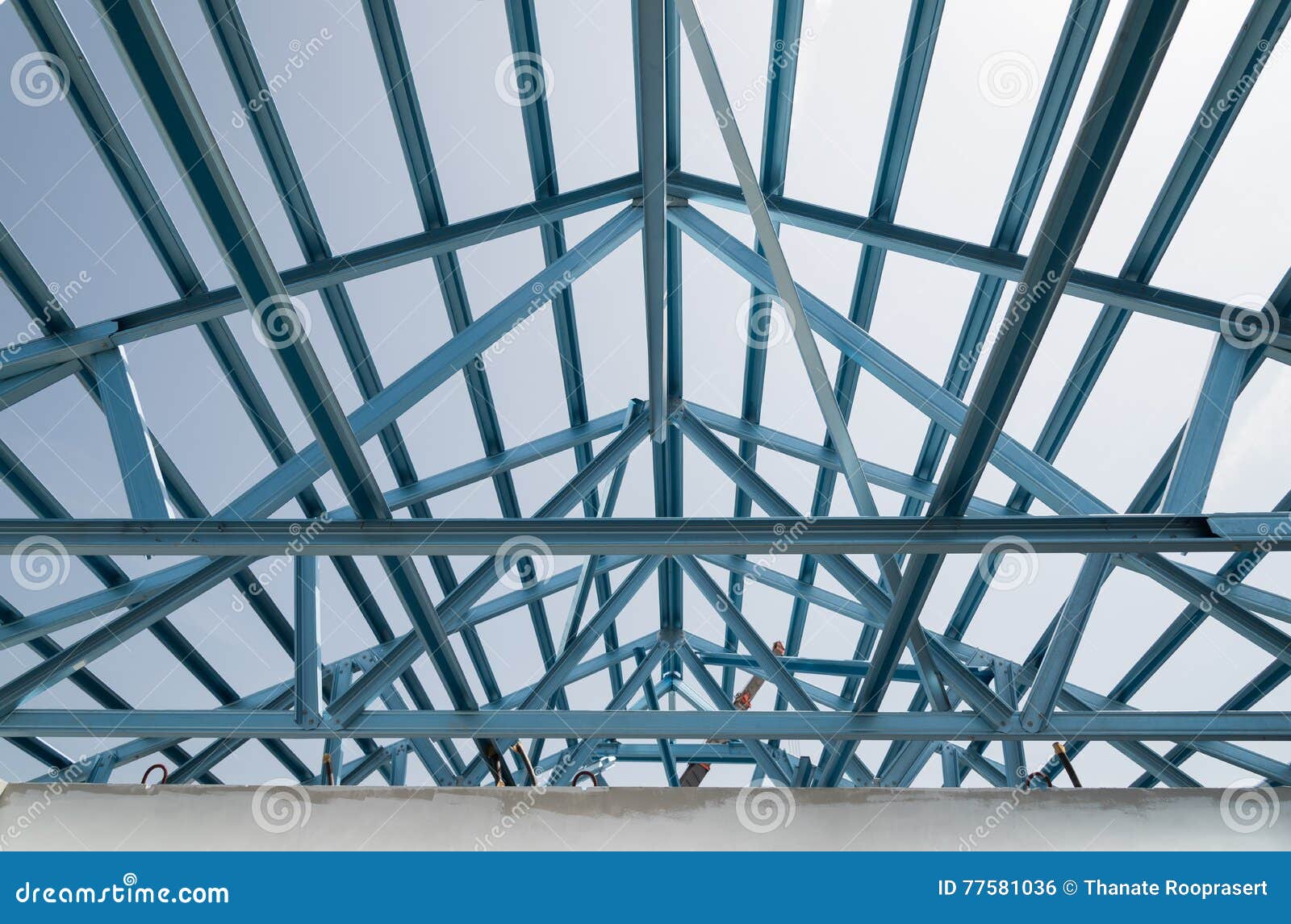 Structure of steel roof. stock photo. Image of building - 77581036