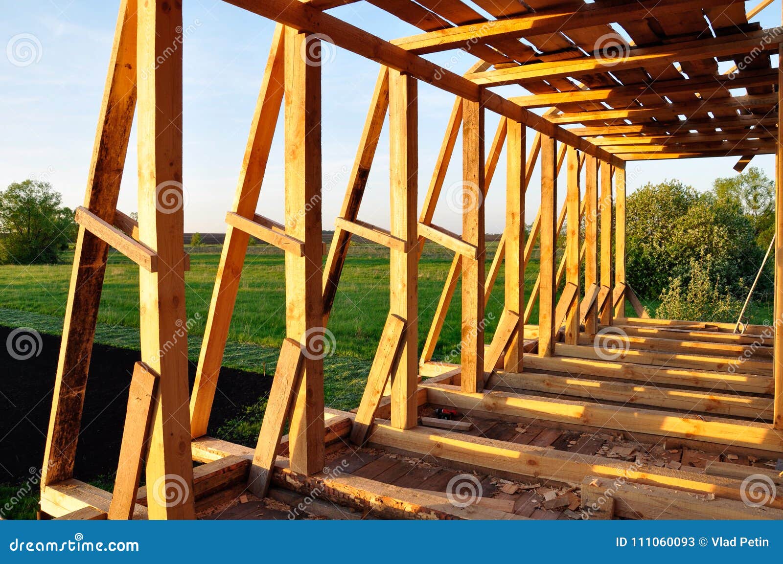 Wooden House Under Construction Stock Image - Image of plank, frame ...