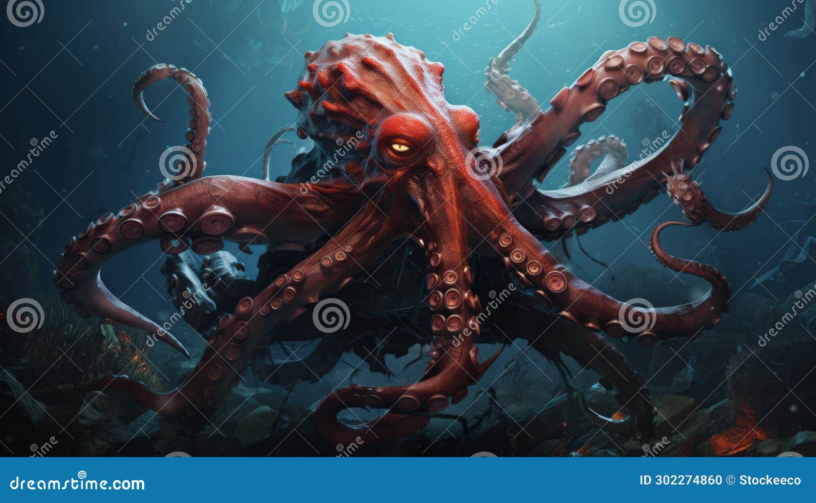 Octopus Anatomy Skeleton. Poulpe Sea Monster. Vector Aquatic Animal ...
