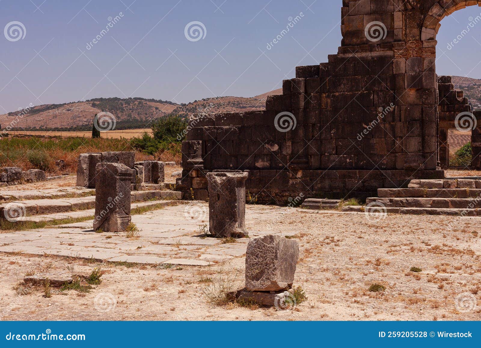 Structures Built in the Volubilis City Under Clear Blue Sky in Morocco ...