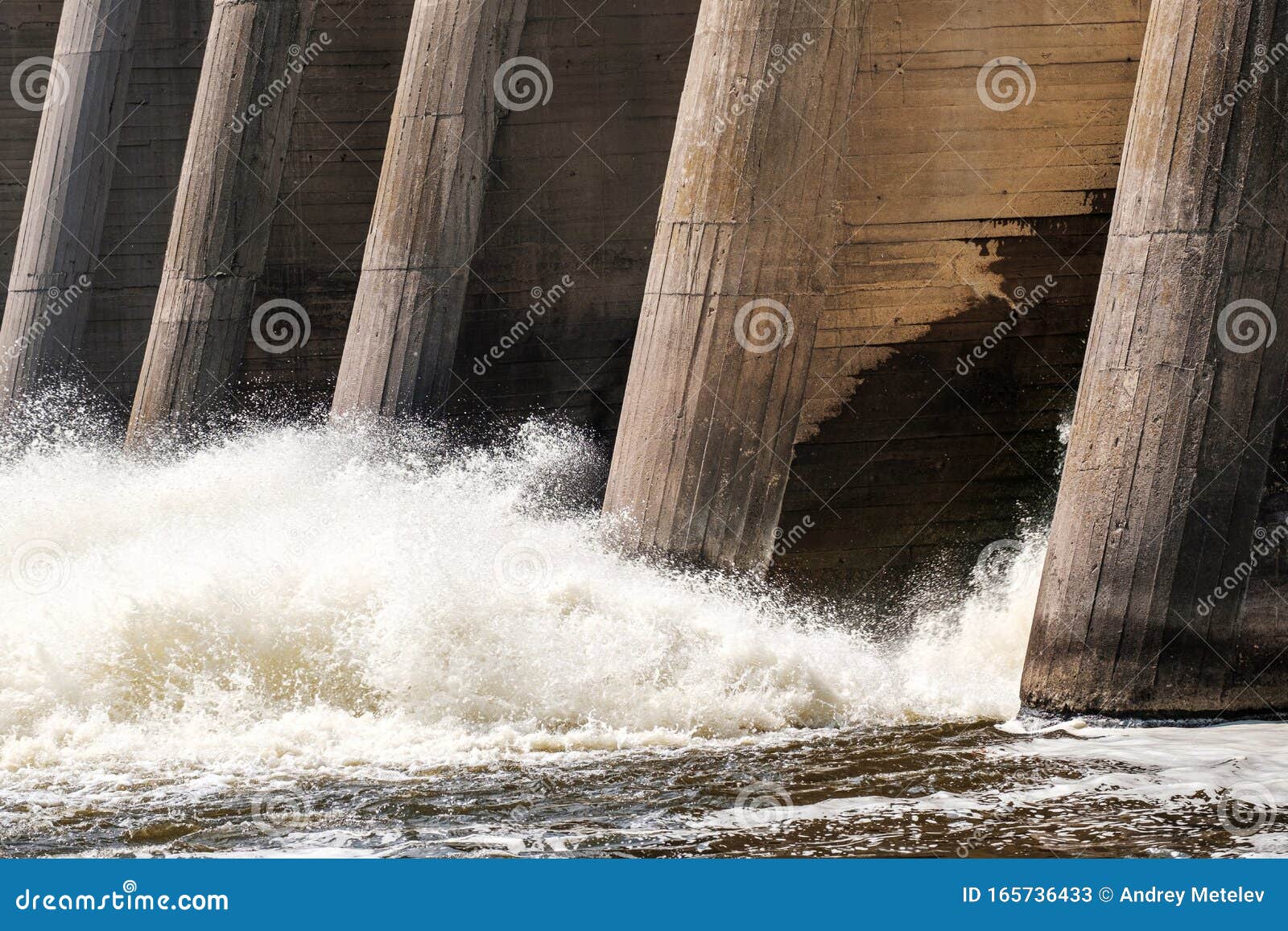 Structures of the Old Dam on the River Splashing Water Falling through ...