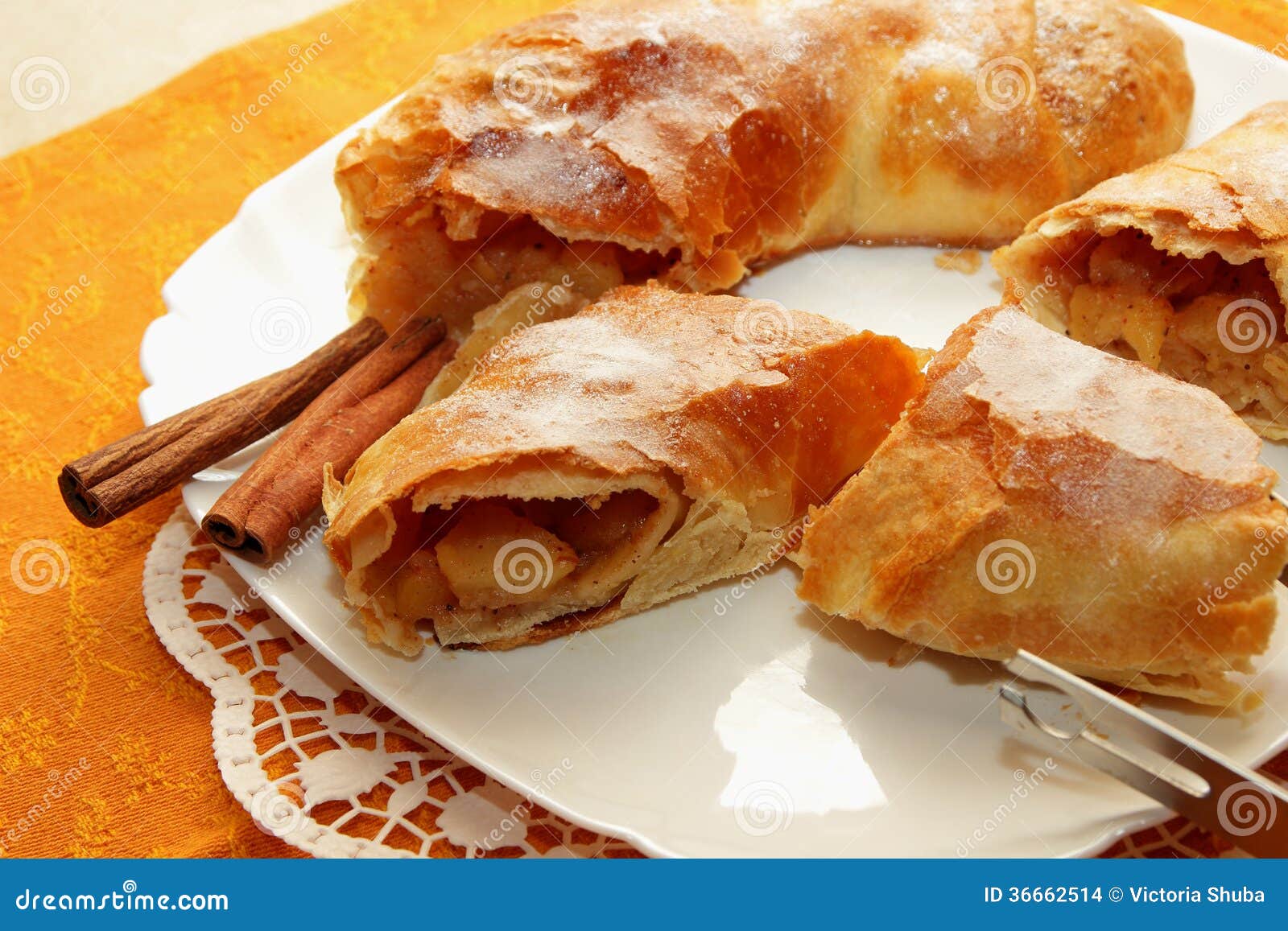 Strudel Home Cooked, Cut into Chunks and Dusted with Icing Sugar Stock ...