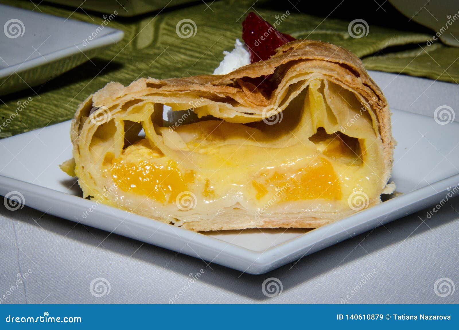 Piece of Strudel with Oranges Stock Image - Image of dish, black: 140610879