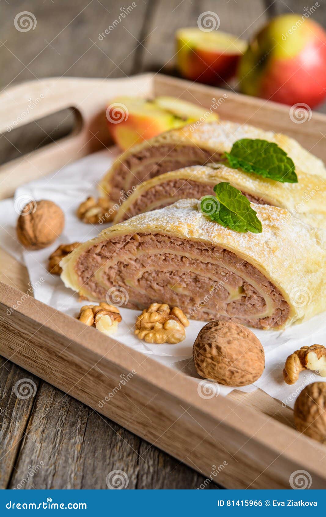 Strudel with Walnut and Apple Filling Stock Photo - Image of ...