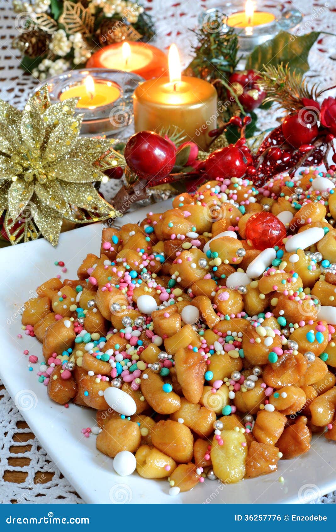 Struffoli stock photo. Image of candle, balls, decoration - 36257776
