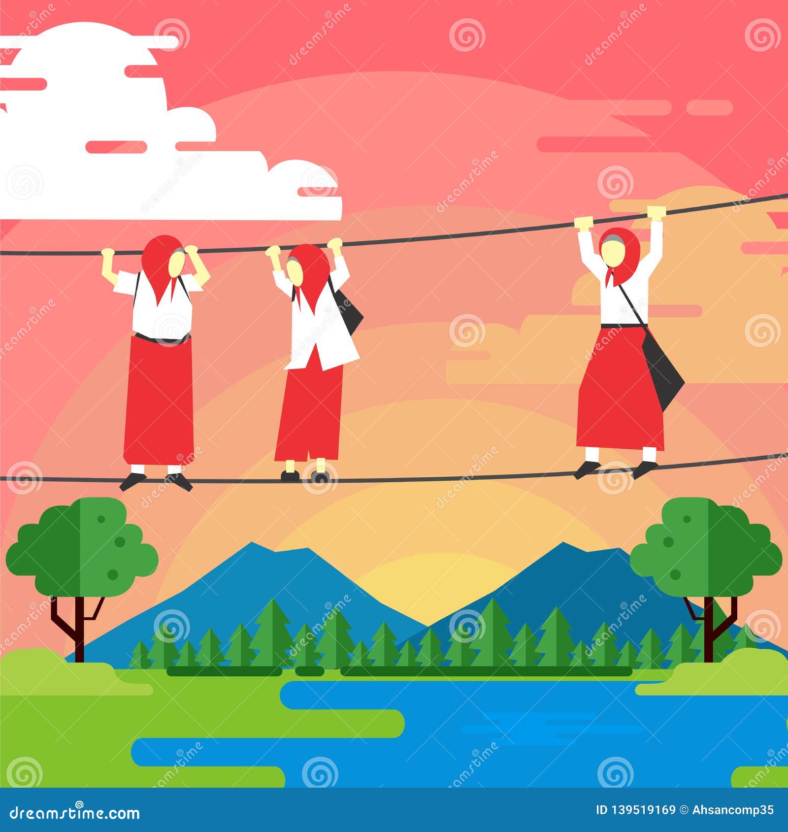 The Struggle of Elementary School Children Going To School Over the ...