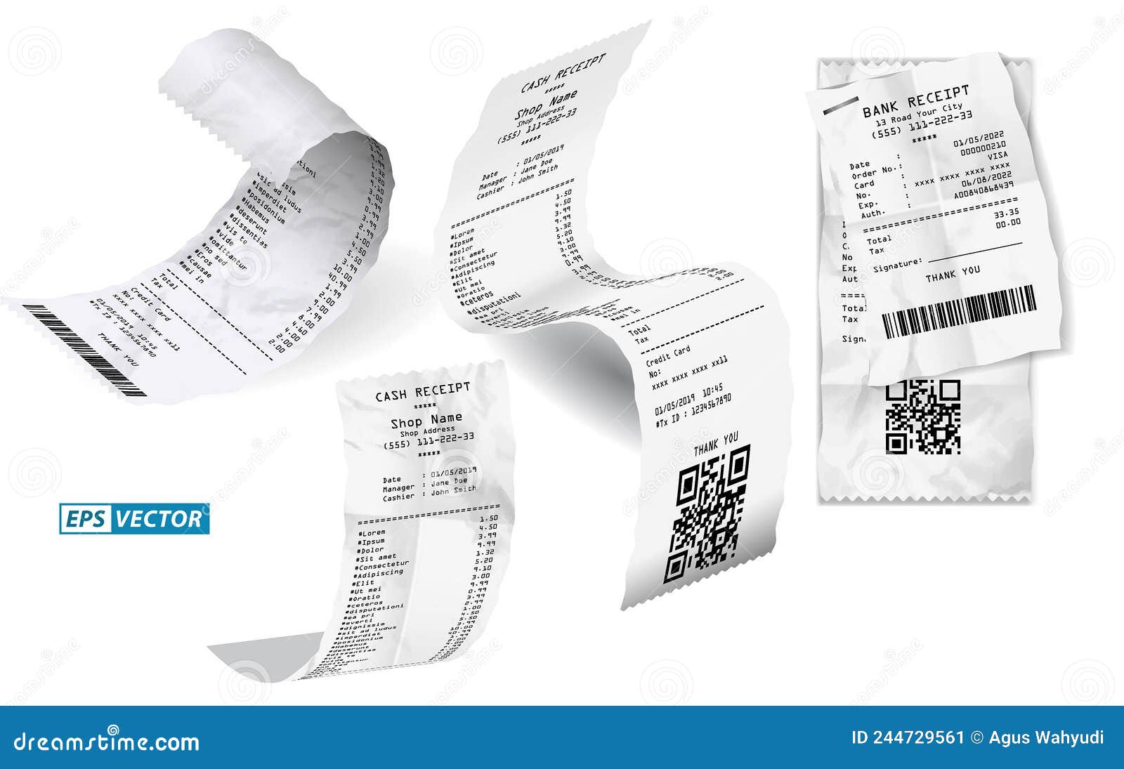Printed Cash Receipts Vector Set On White | CartoonDealer.com #92447967