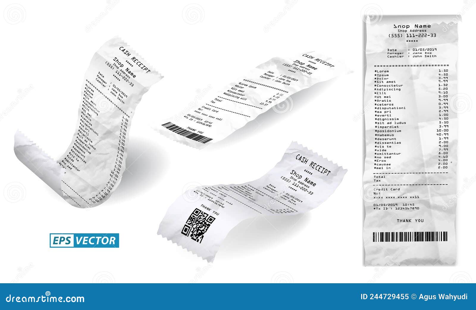 Printed Cash Receipts Vector Set On White | CartoonDealer.com #92447967