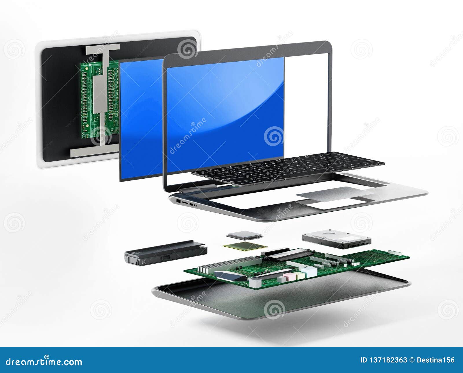 Struktur Der Laptop-Computers Ersatzteile Zeigend Abbildung 3D Stock ...