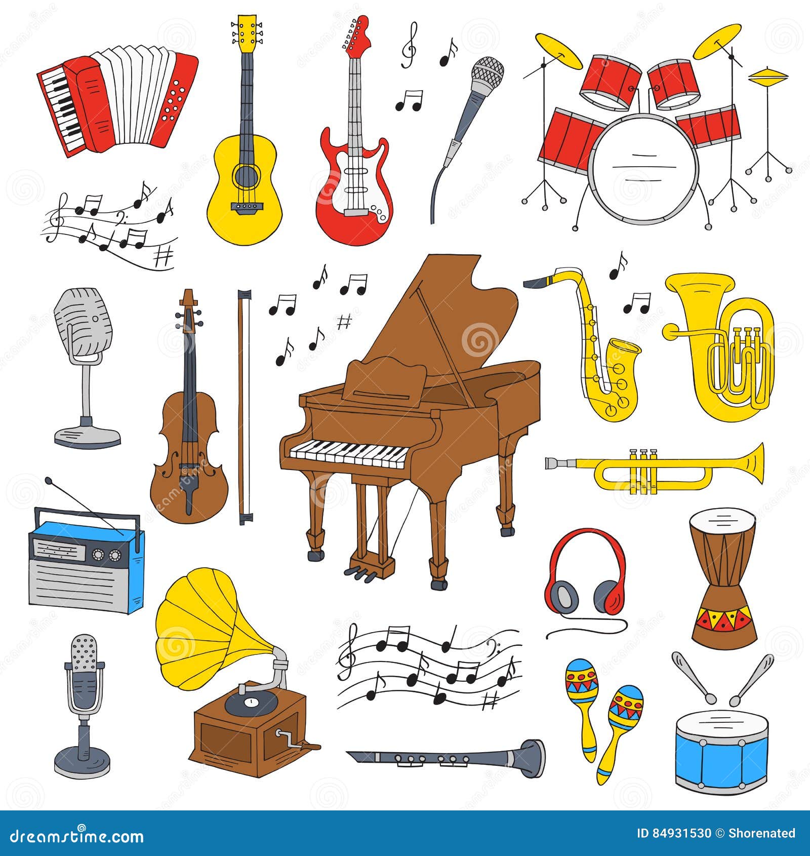 Strumenti Musicali E Simboli Illustrazione Vettoriale - Illustrazione ...