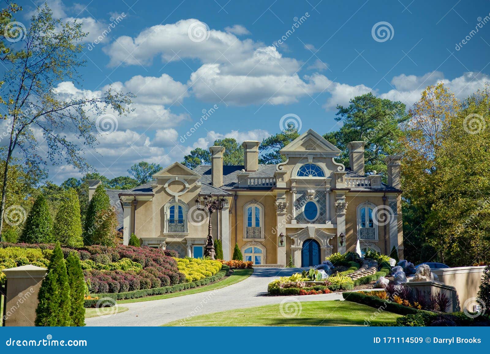 Stucco Mansion Fall Sky stock image. Image of architecture - 171114509