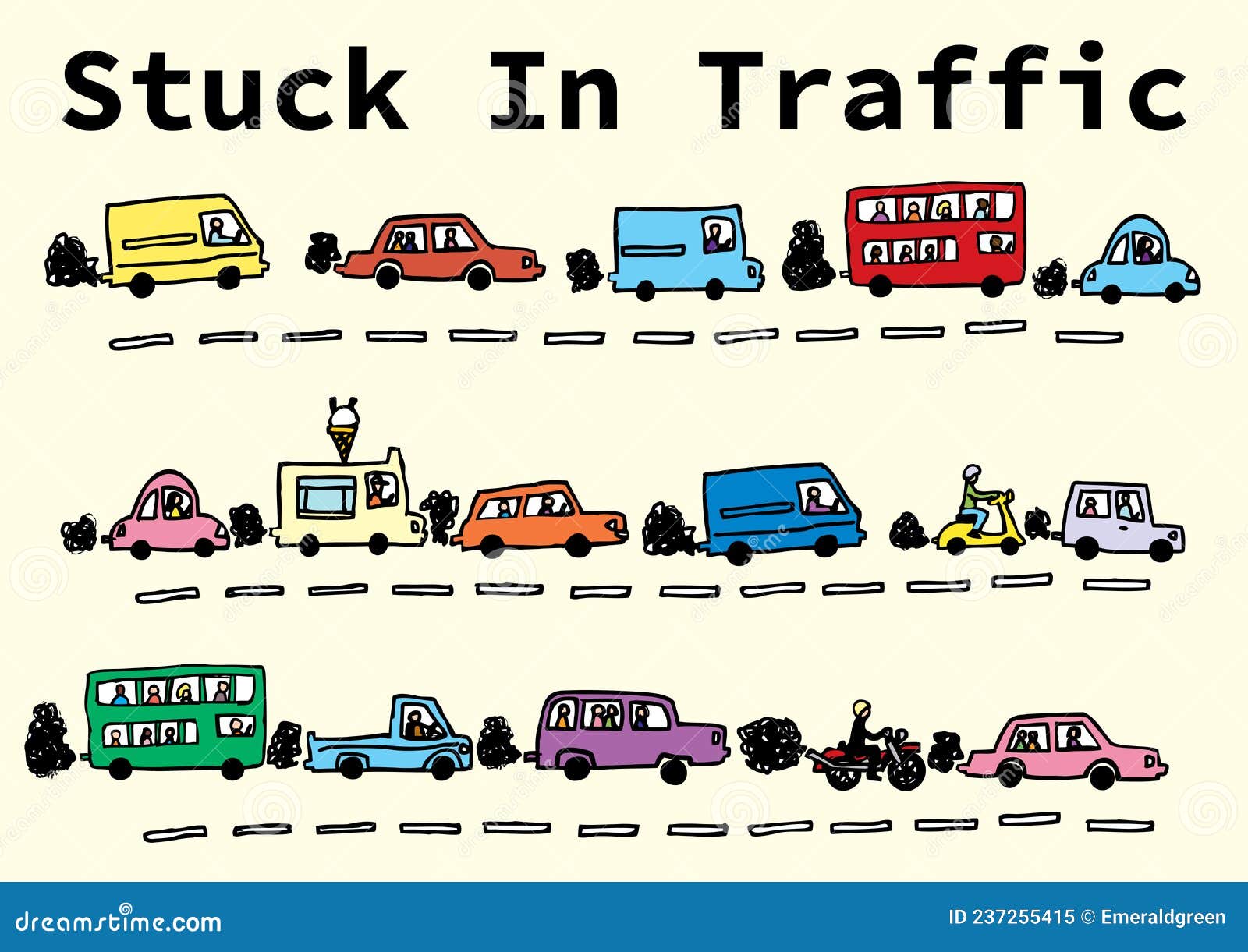 Car Traffic Jam Sketch. Freehand Drawing. Line Vector Illustration Of ...