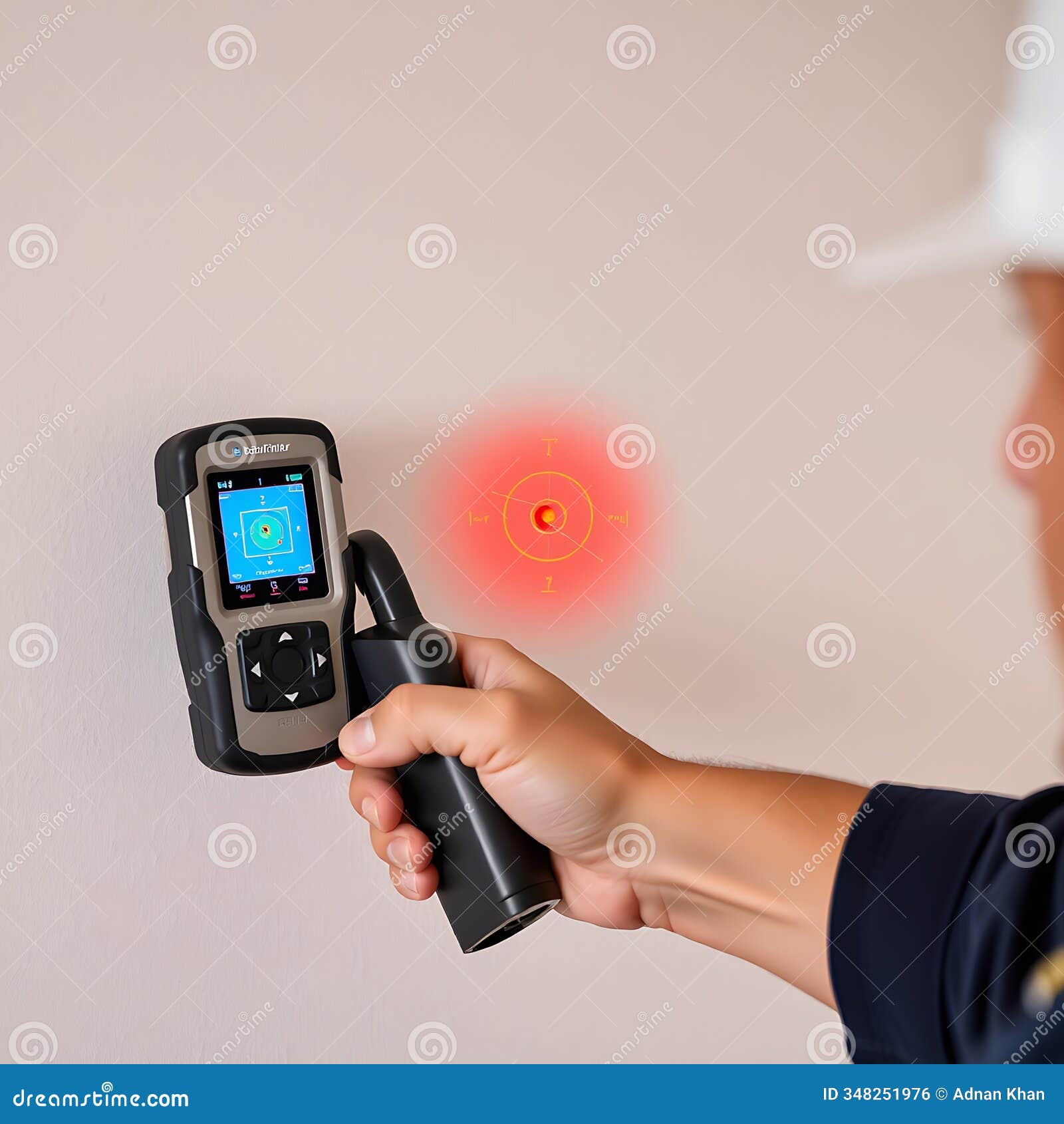 A Stud Finder Being Used by a Professional Contractor To Detect a Stud on a Textured Wall with ...