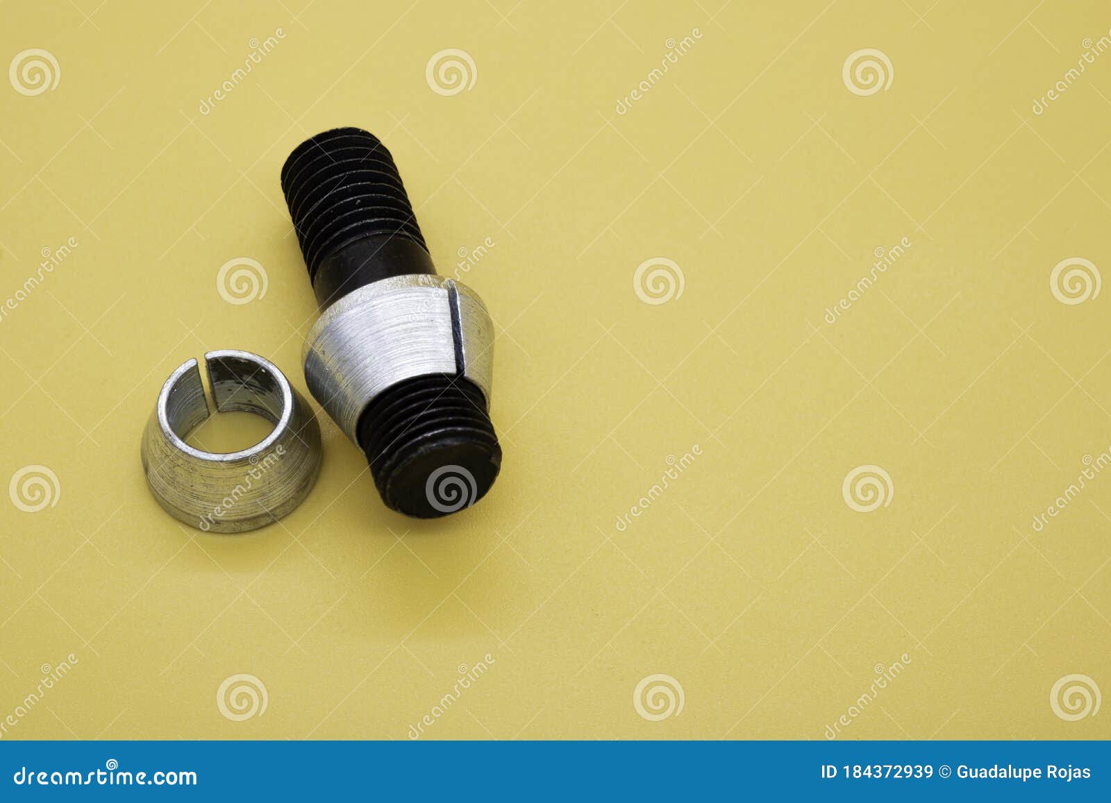 Cones and Studs or Threaded Bottom of Steel Bars Closeup. Industrial ...