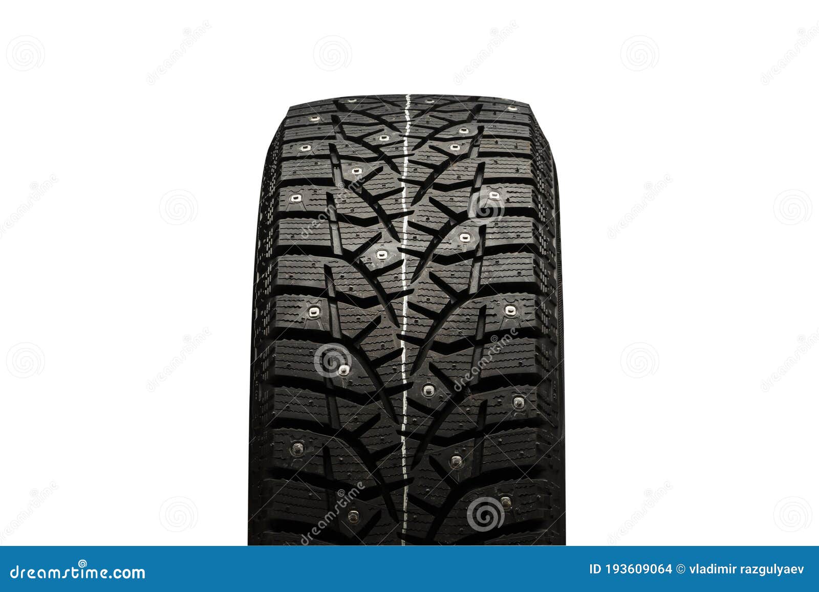 Studded Winter Tire, Front View, Isolate on a White Background Stock ...
