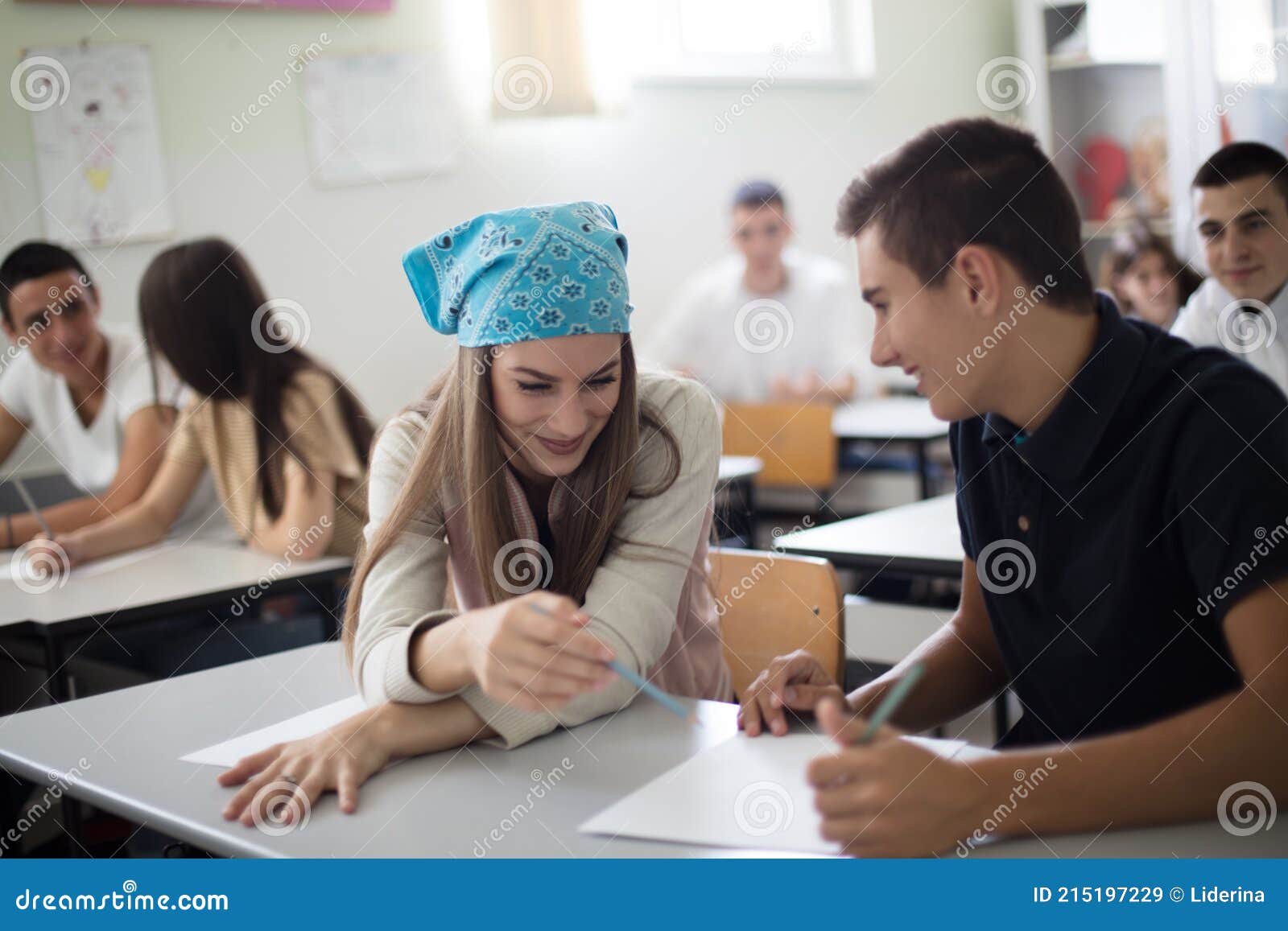 Studding Together. Education. Stock Image - Image of friend, back ...