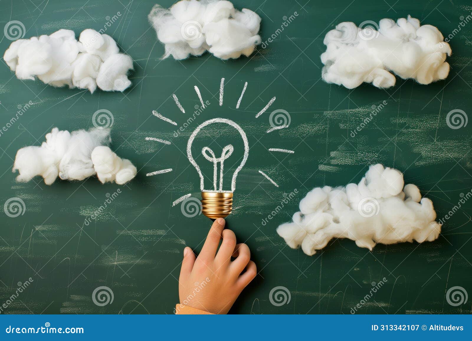 Student Adding Idea Clouds Around Blackboard Light Bulb Stock Image ...