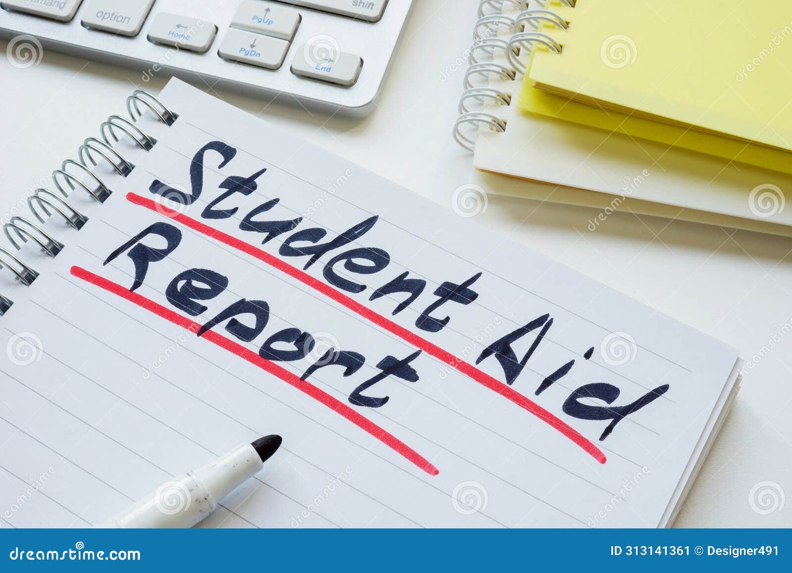 Student Aid Report. Handwritten Note in a Notebook. Stock Image - Image ...