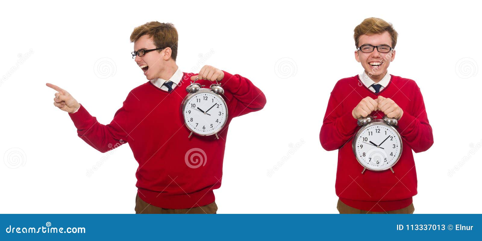 The Student with Alarm Clock Isolated on White Stock Image - Image of ...