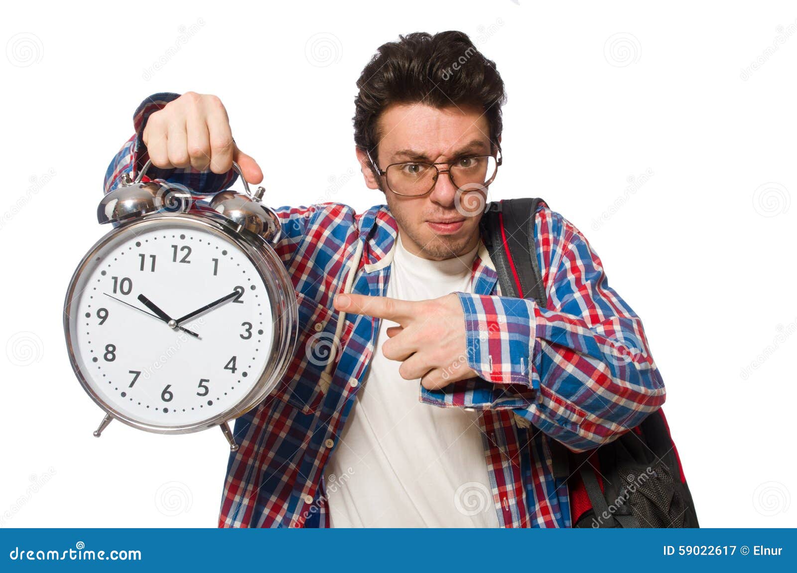 Student with Alarm Clock Isolated on White Stock Image - Image of ...