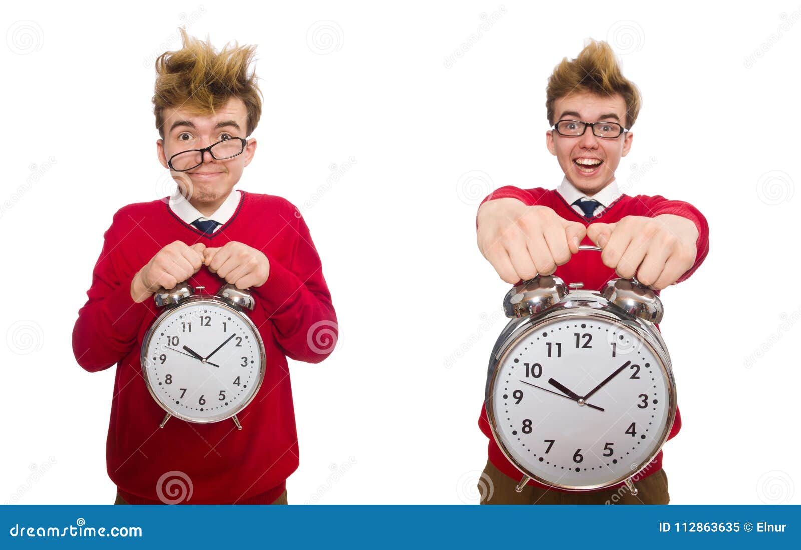 The Student with Alarm Clock Isolated on White Stock Image - Image of ...