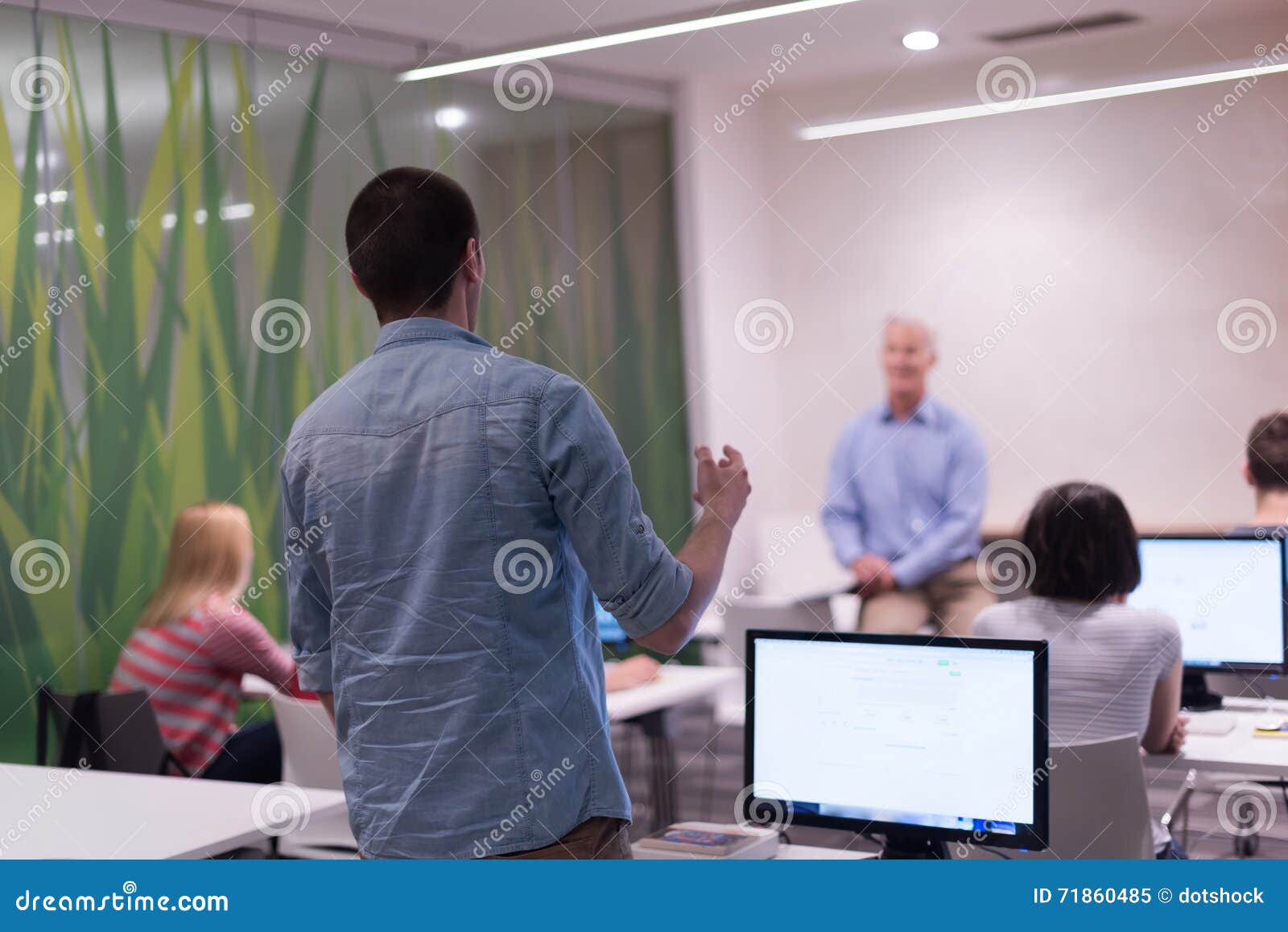 Student Answering a Question in Classroom Stock Image - Image of group ...