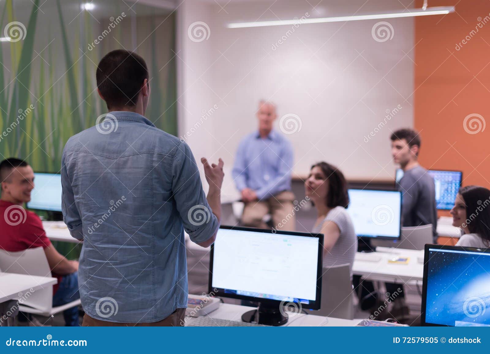 Student Answering a Question in Classroom Stock Image - Image of desk ...