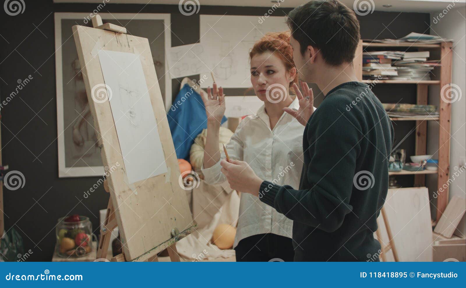 Student and Art Teacher during Painting Lesson Stock Image - Image of ...