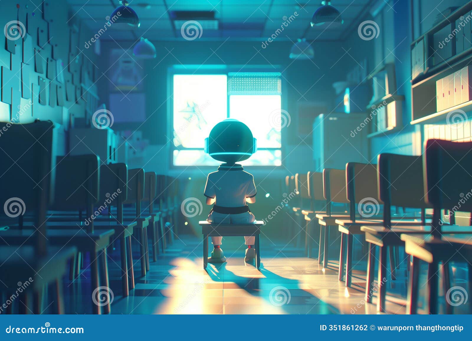 Student Artificial Intelligence Robot With Backpack Standing In ...