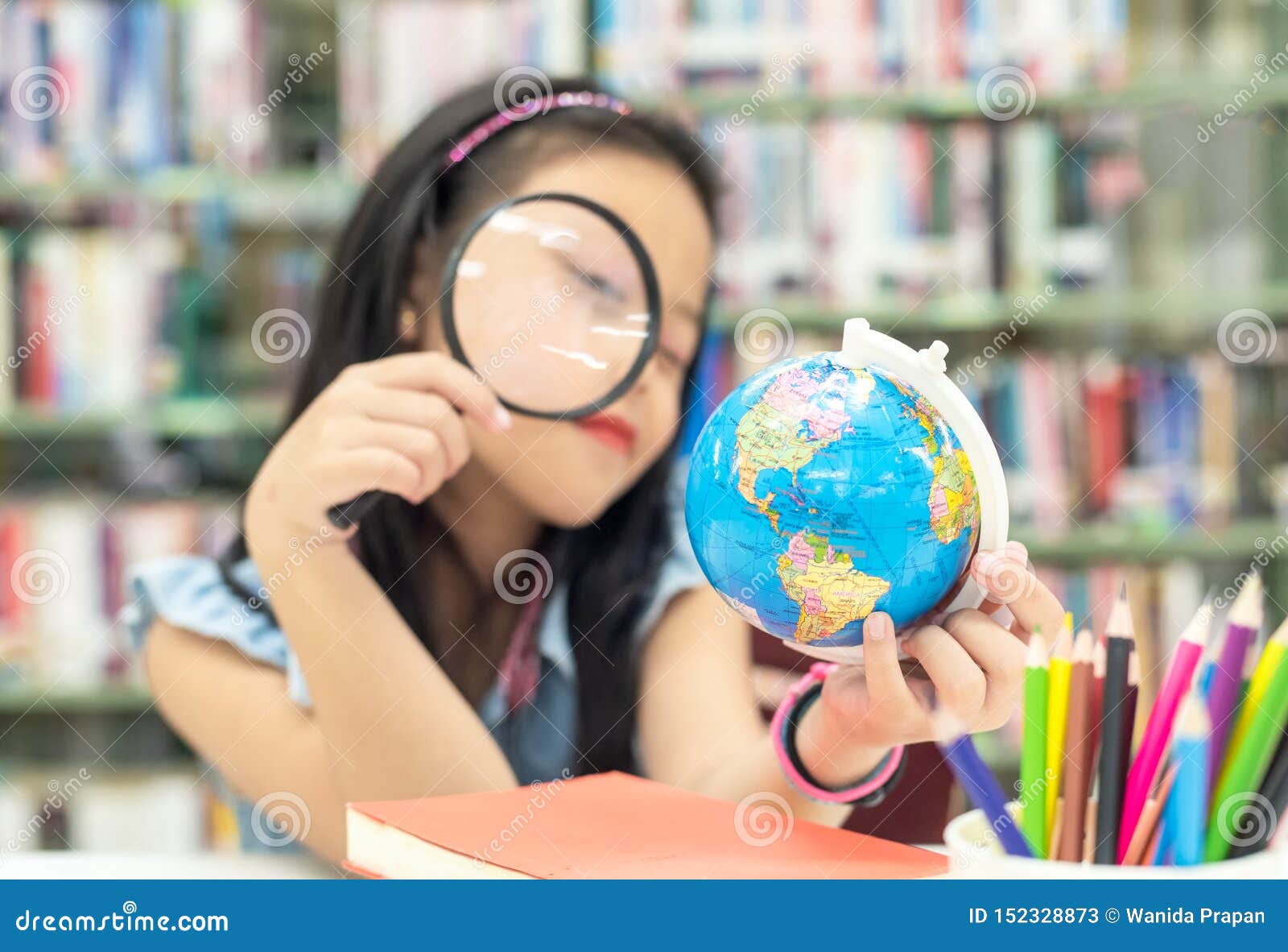 Student Asian Smiling Child Studying and Education Earth Globe in ...