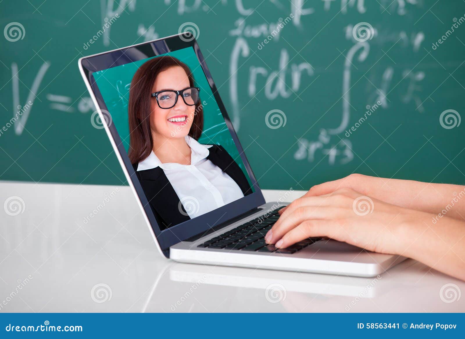 Student Attending Online Lecture on Laptop in Classroom Stock Image ...